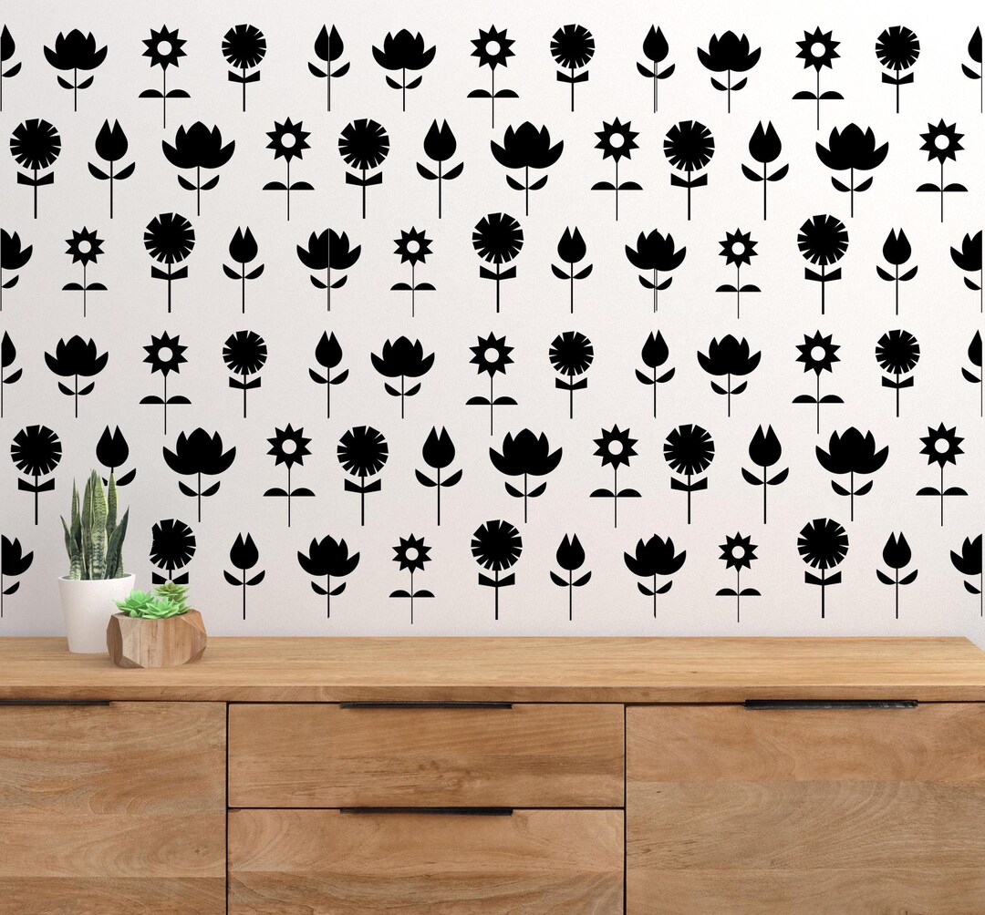 Floral Folk Art Wall Stencil, Modern Hand Drawn Wall Stencils for ...