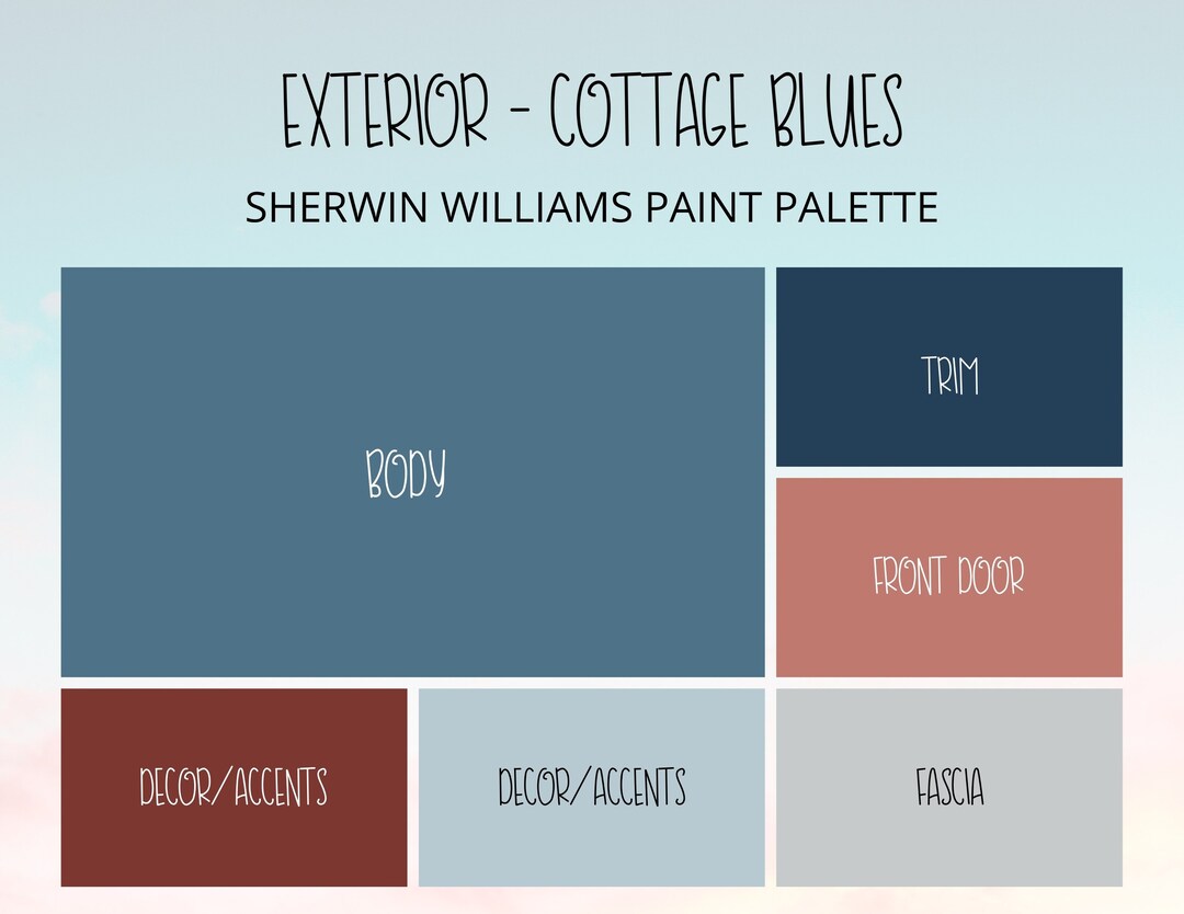 Cottage Blues Exterior Paint Color Palette - Sherwin Williams (digital ...