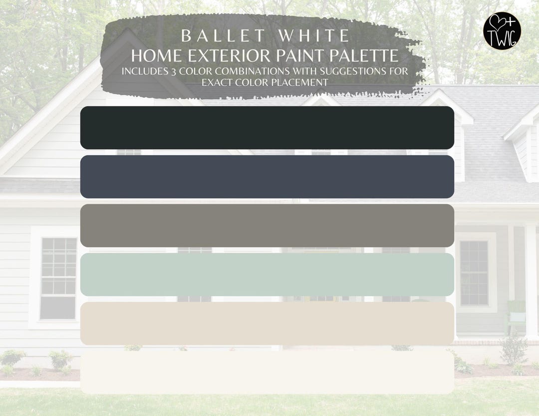 Ballet White Exterior Paint Palette: 6 Benjamin Moore Colors (digital ...
