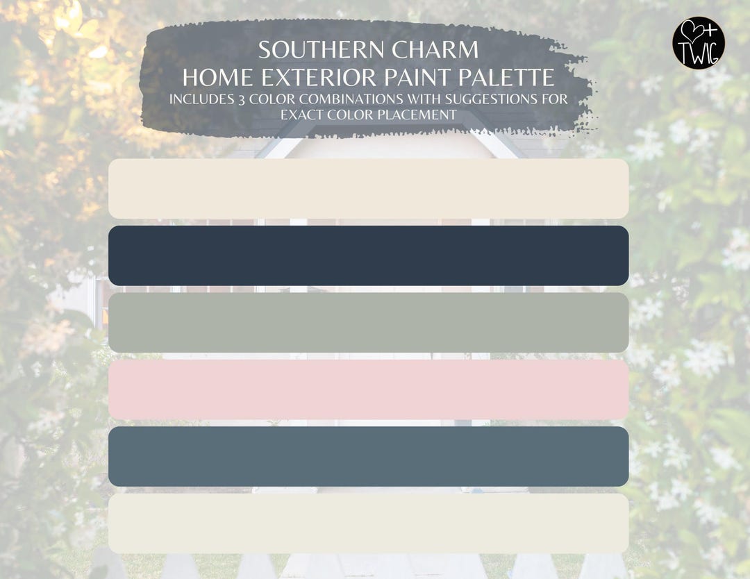 Southern Charm Exterior Paint Color Palette: Blue, Pink & Neutral ...