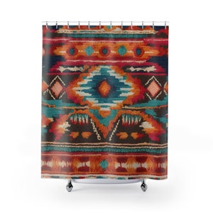 Aztec Shower Curtain, Southwestern Print, Western Bathroom Decor, Ranch ...