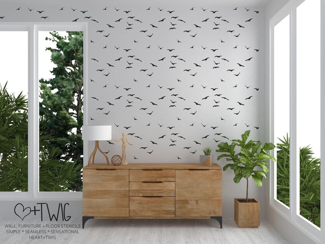 Bird Wallpaper Wall Stencil Seamless Pattern Wall Stencil | Etsy
