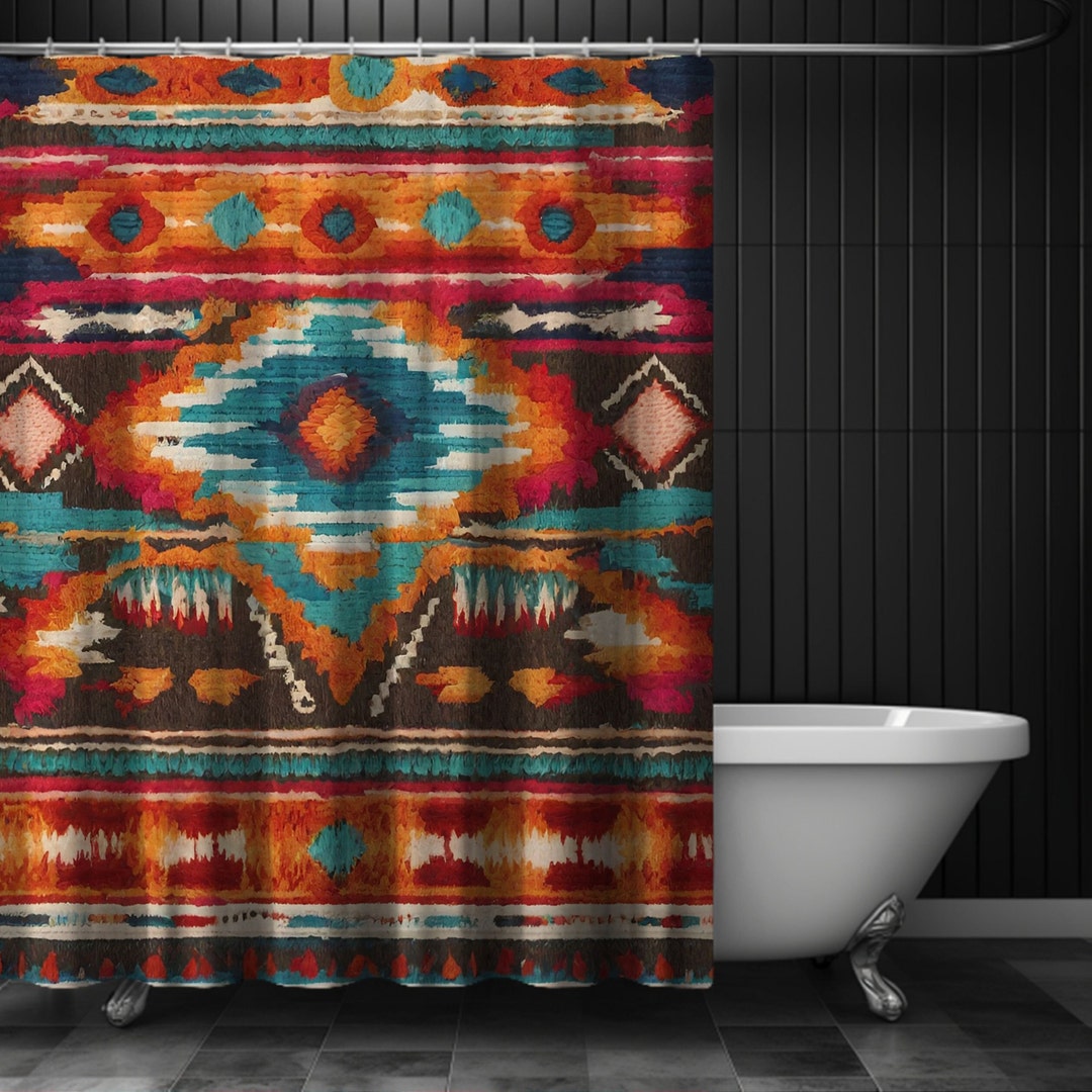 Aztec Shower Curtain, Southwestern Print, Western Bathroom Decor, Ranch ...
