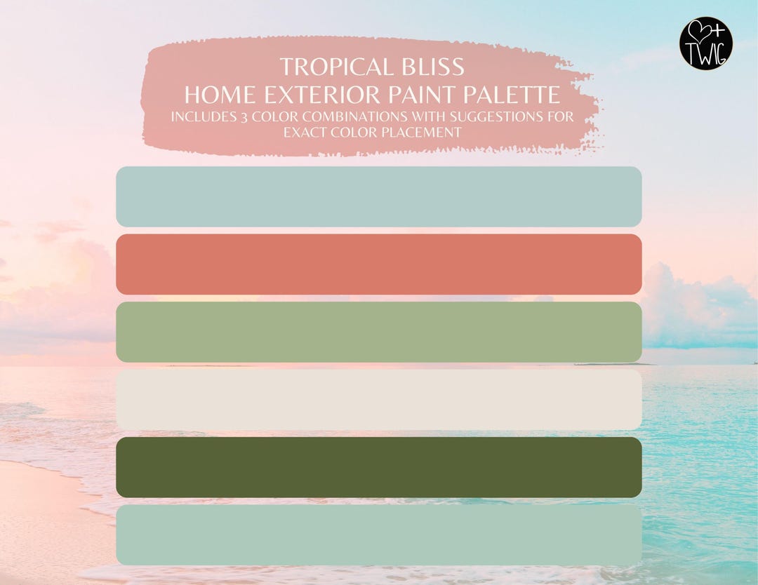 Tropical Bliss Exterior Paint Color Scheme, Complement Brick or Stone ...