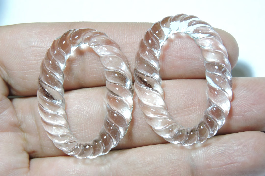 1 Matched Pair Natural Rock Crystal Quartz Carved Oval/ Carved Gemstone ...