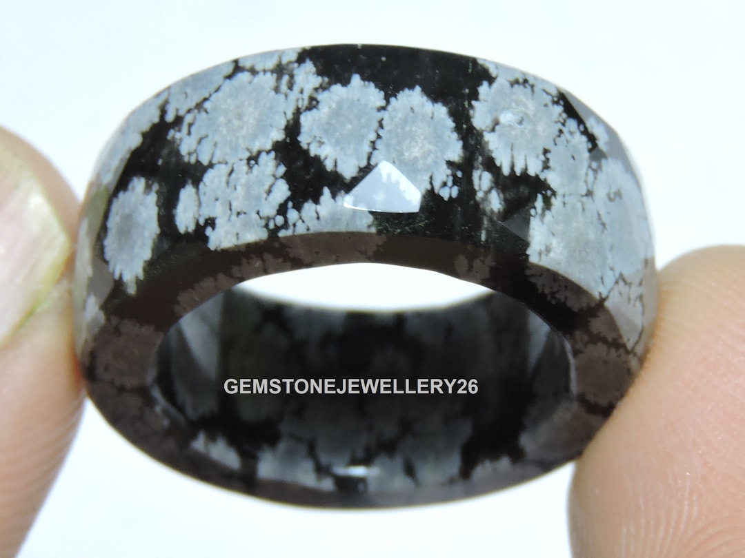 1 Piece Natural Snowflake Obsidian Faceted Band / Obsidian Made Ring ...