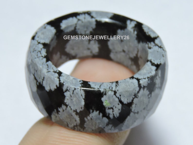 1 Piece Natural Snowflake Obsidian Faceted Band / Obsidian Made Ring ...