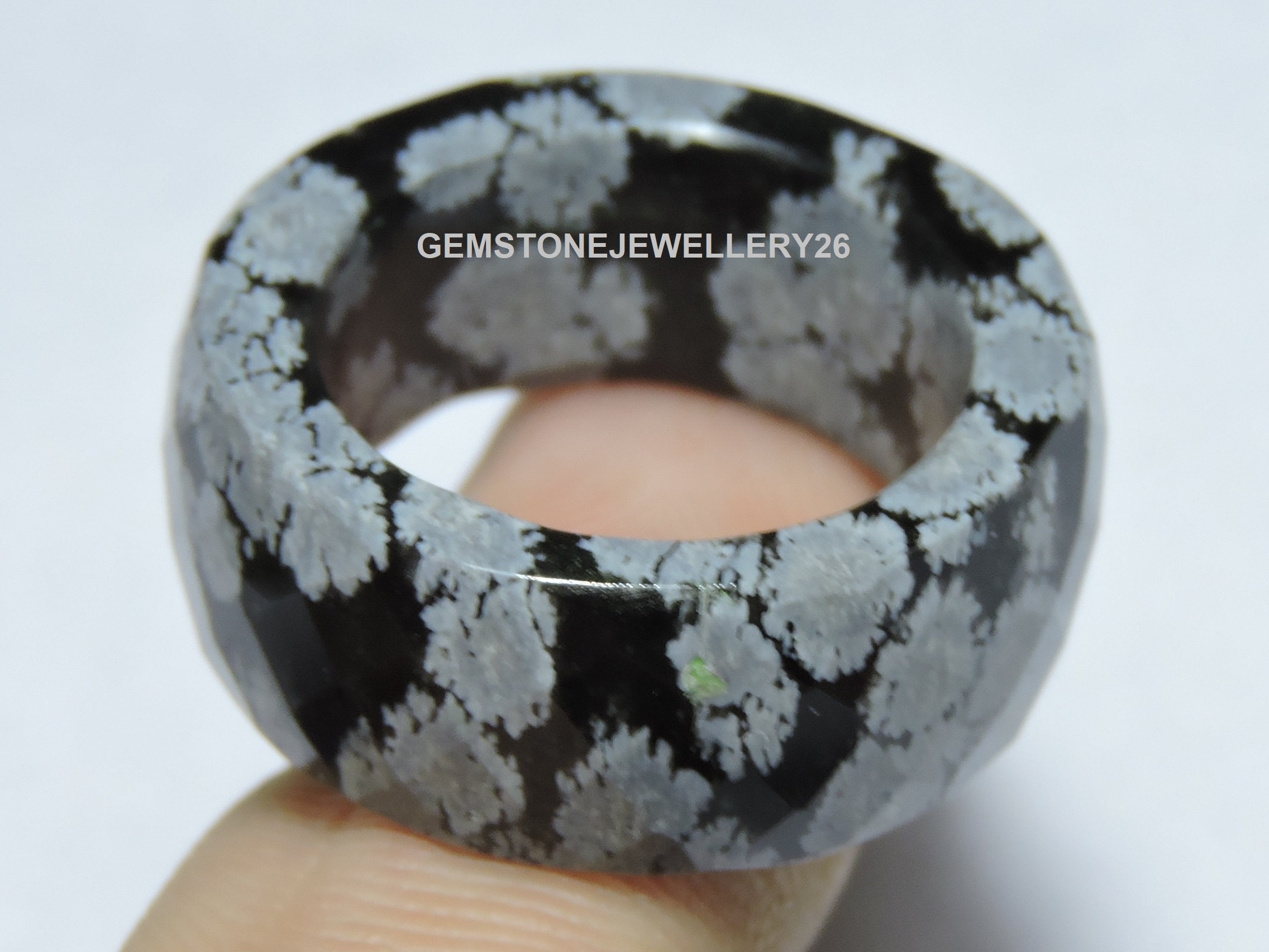 1 Piece Natural Snowflake Obsidian Faceted Band / Obsidian Made Ring ...