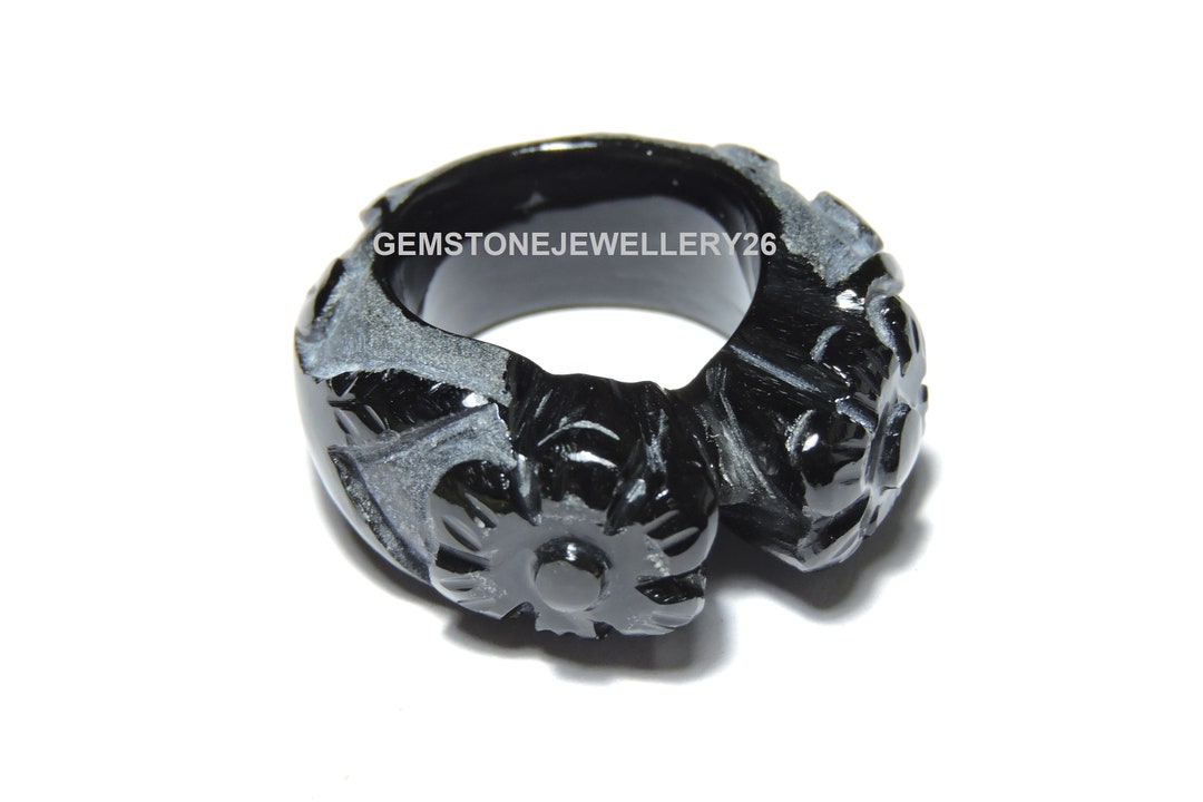 Natural Black Onyx Carved Ring / Matt Finish Plus Polish / Black Onyx ...
