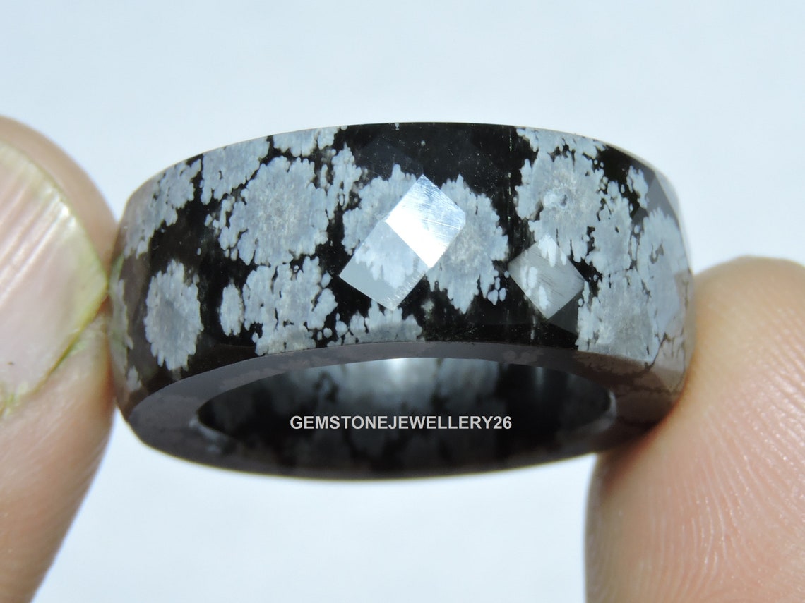 1 Piece Natural Snowflake Obsidian Faceted Band / Obsidian Made Ring ...