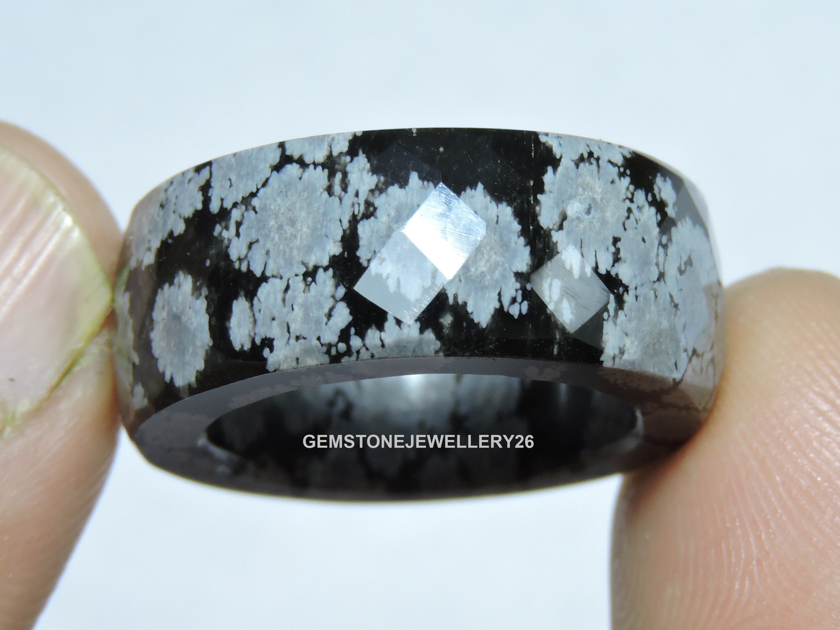 1 Piece Natural Snowflake Obsidian Faceted Band / Obsidian Made Ring ...