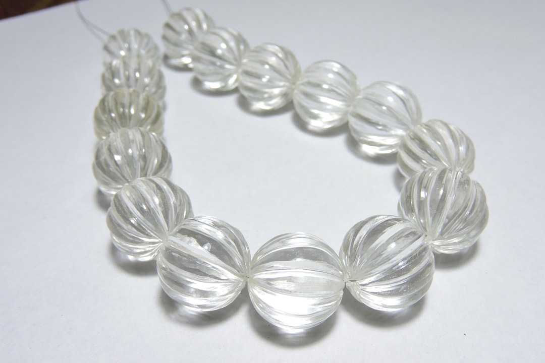 15 Pieces Natural Rock Crystal Quartz Carved Melon Beads / Rock Crystal ...