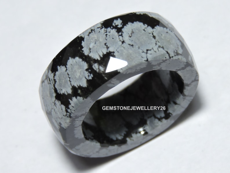 1 Piece Natural Snowflake Obsidian Faceted Band / Obsidian Made Ring ...