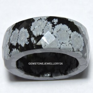 1 Piece Natural Snowflake Obsidian Faceted Band / Obsidian Made Ring ...