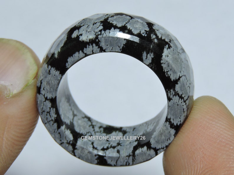 1 Piece Natural Snowflake Obsidian Faceted Band / Obsidian Made Ring ...