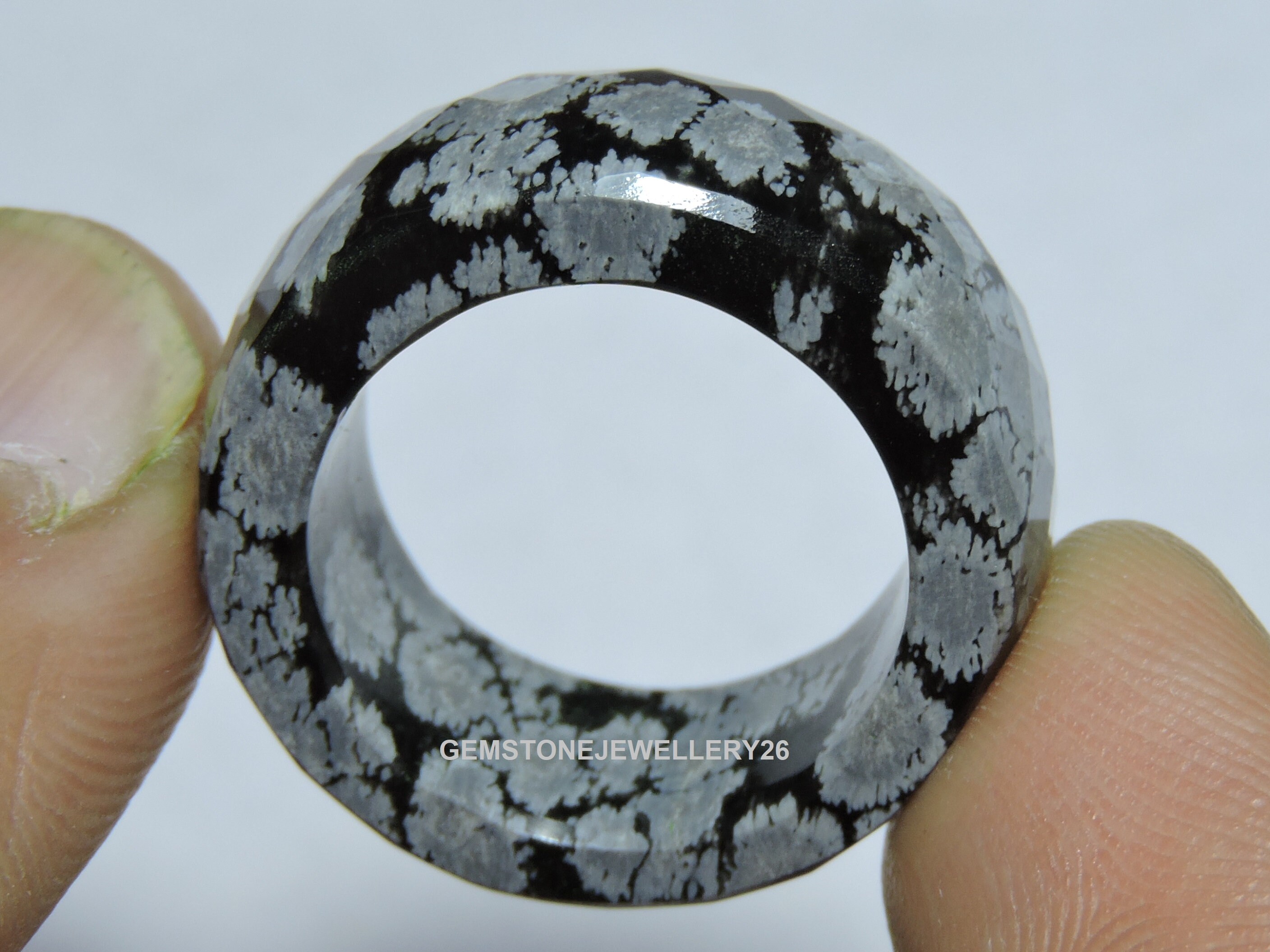 1 Piece Natural Snowflake Obsidian Faceted Band / Obsidian Made Ring ...