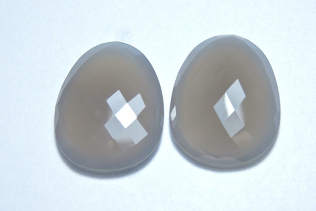 2 Stück Schöne Natürliche Grau Chalcedon Facettiert Unregelmäßig ...