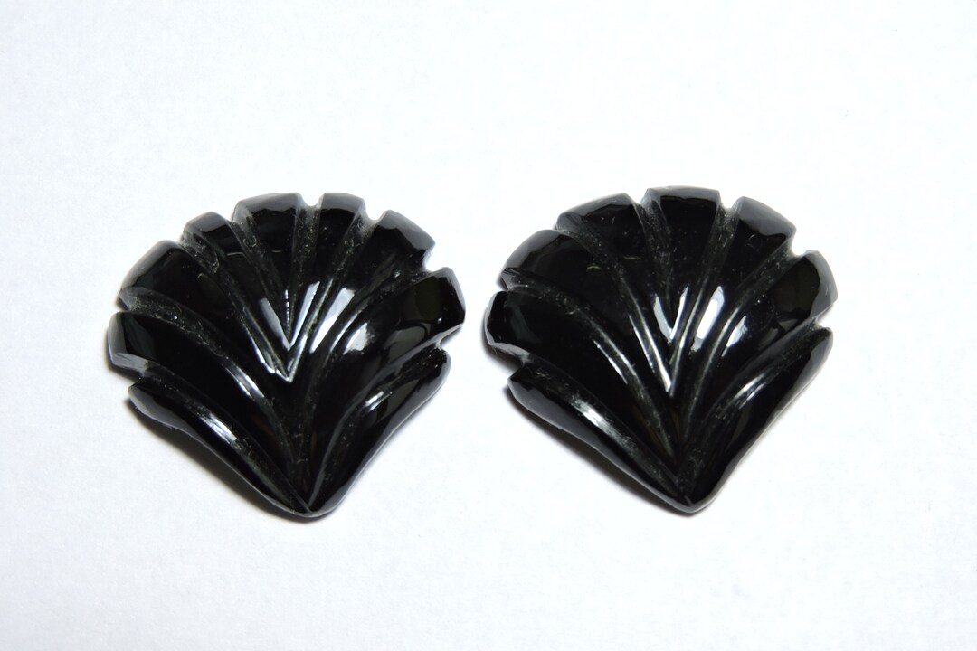 1 Matched Pair Natural Black Obsidian Carved Shell/ Obsidian Shell ...