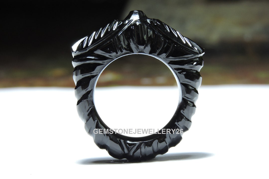 Natural Black Onyx Carved Ring / Fancy Shaped Ring / Carved Onyx Ring ...