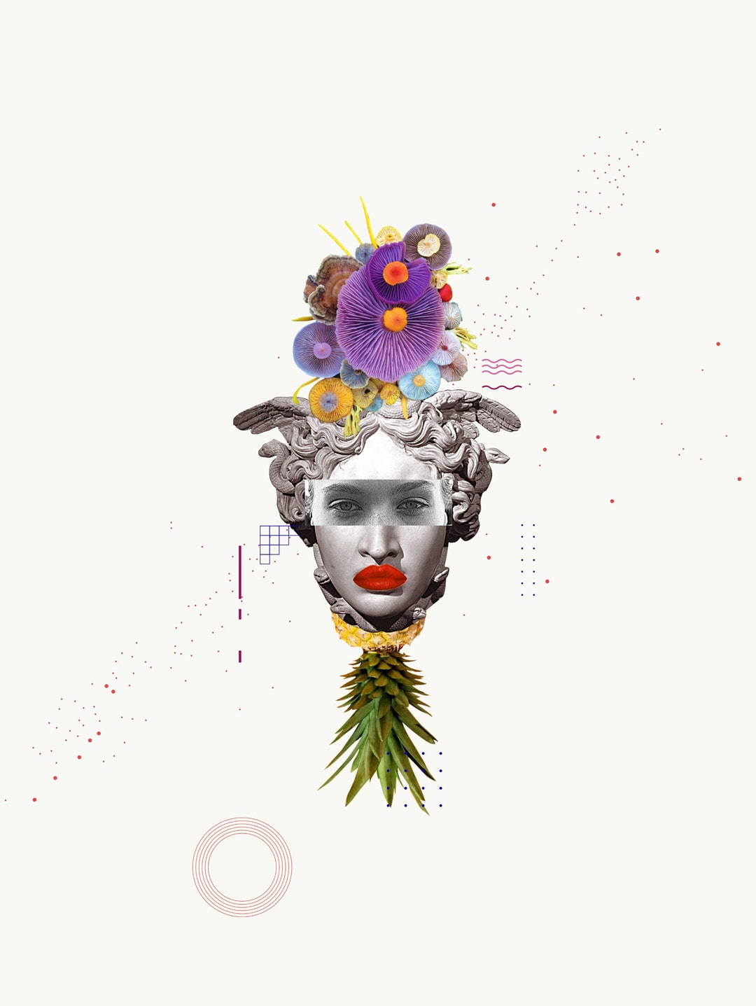 Medusa Woman Collage Poster, Collage Poster, Surreal Woman Head ...