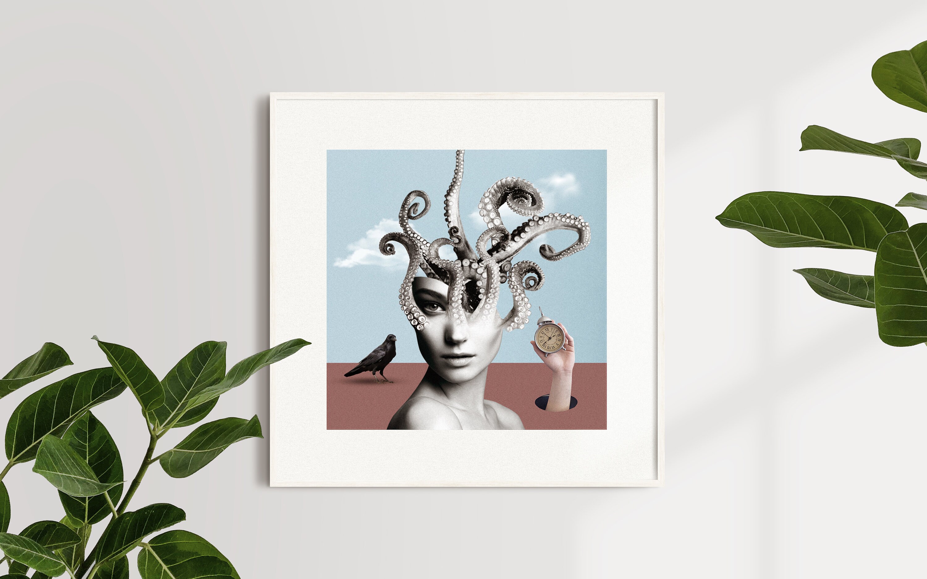 Octopus Collage Poster, Printable Poster, Digital Collage Art, Collage ...
