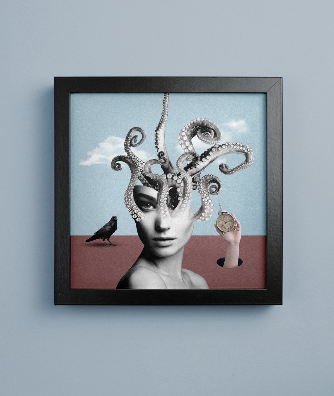 Octopus Collage Poster, Printable Poster, Digital Collage Art, Collage ...