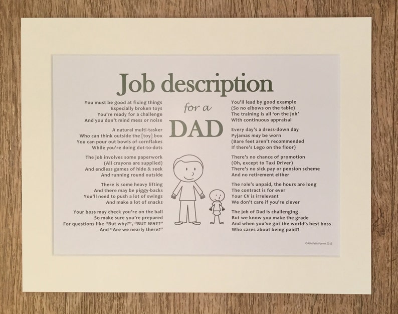 Dad's Job Description Poem Print, Poem for Dad or Step Dad on Father's ...