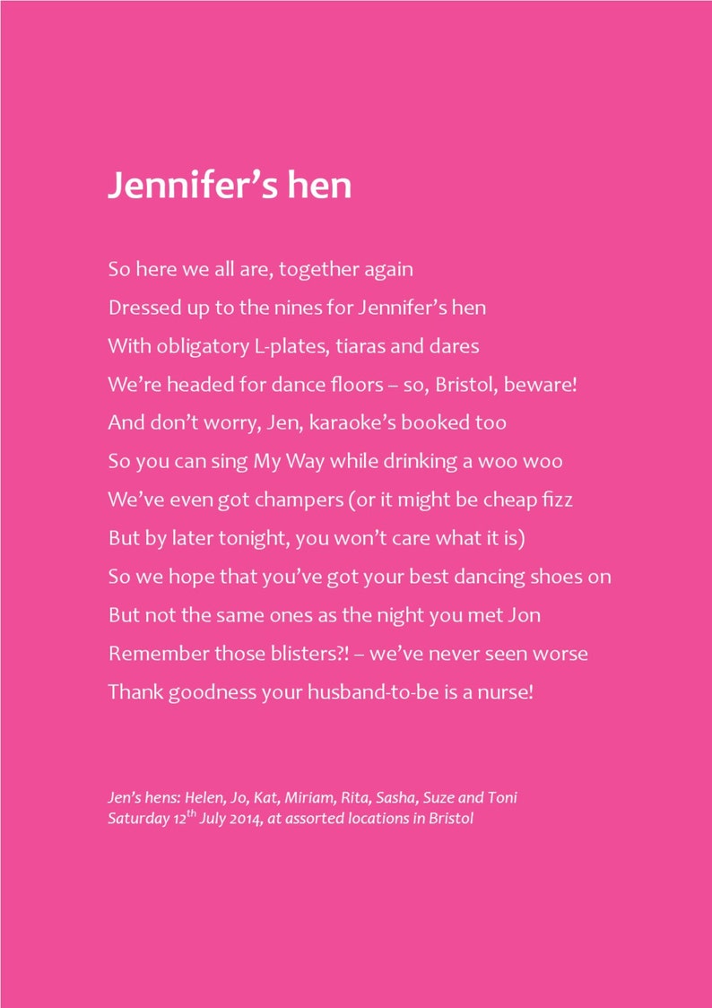 Bespoke Poem/speech by Email for Birthday, Wedding or Anniversary, Maid ...