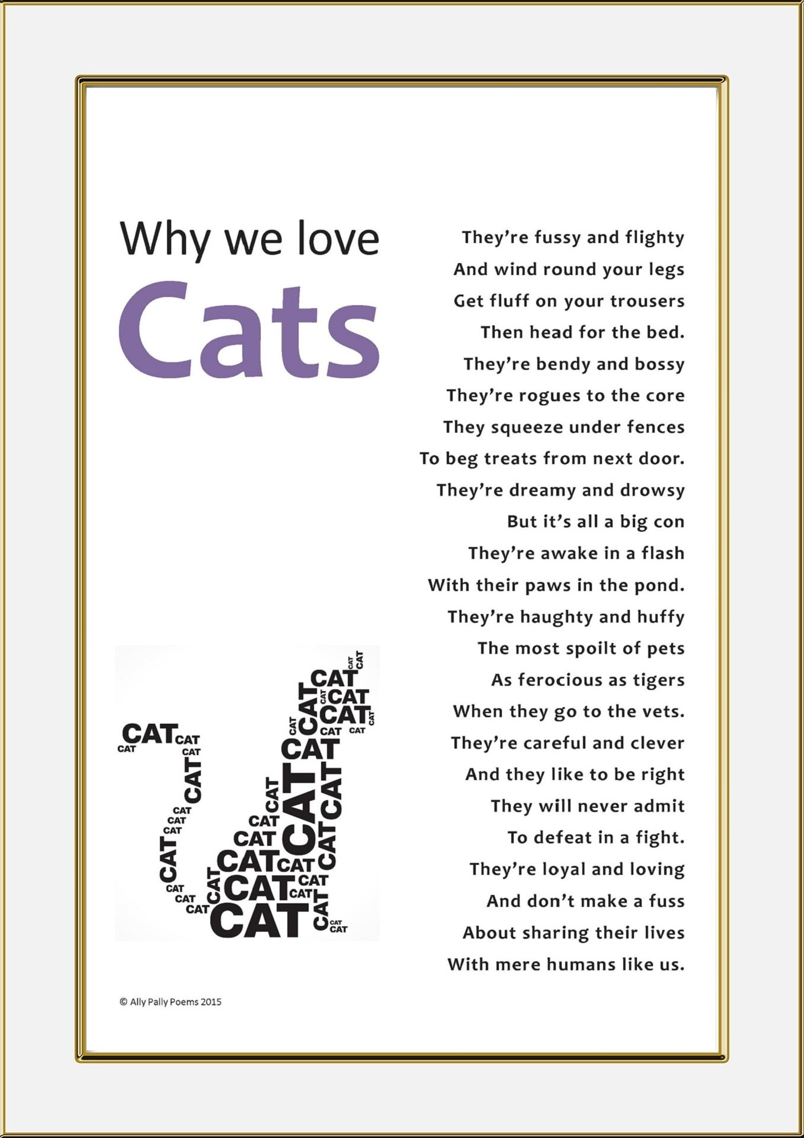 Poem For A Cat Lover T For A Cat Owner Cat Poem Print Cat Illustration Cat Quotes Cat