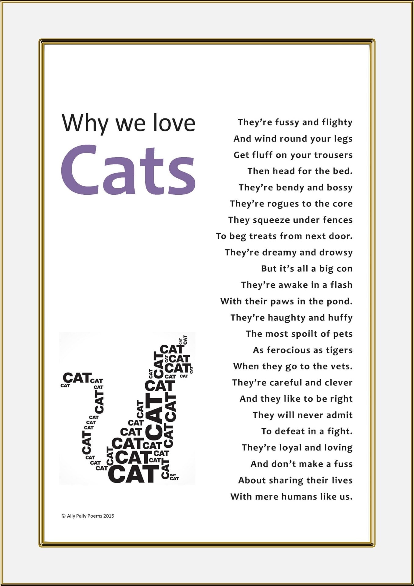 Poem for a cat-lover gift for a cat owner cat poem print - Etsy.de