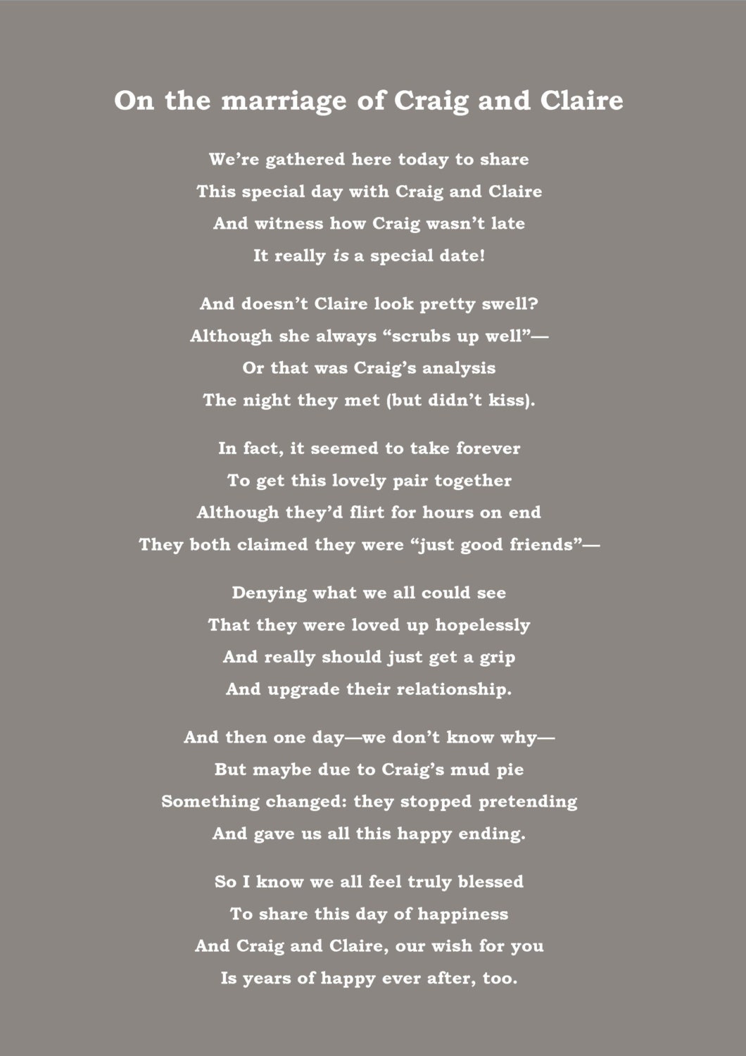 Bespoke Poem/speech by Email for Birthday, Wedding or Anniversary, Maid ...
