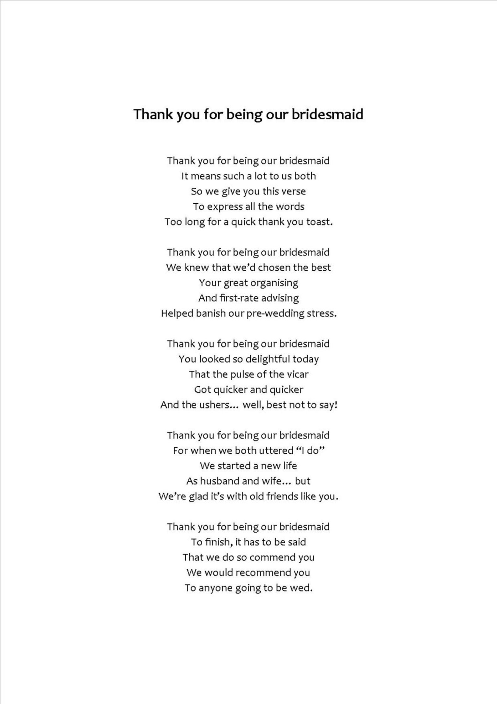 Bespoke Poem/speech by Email for Birthday, Wedding or Anniversary, Maid ...
