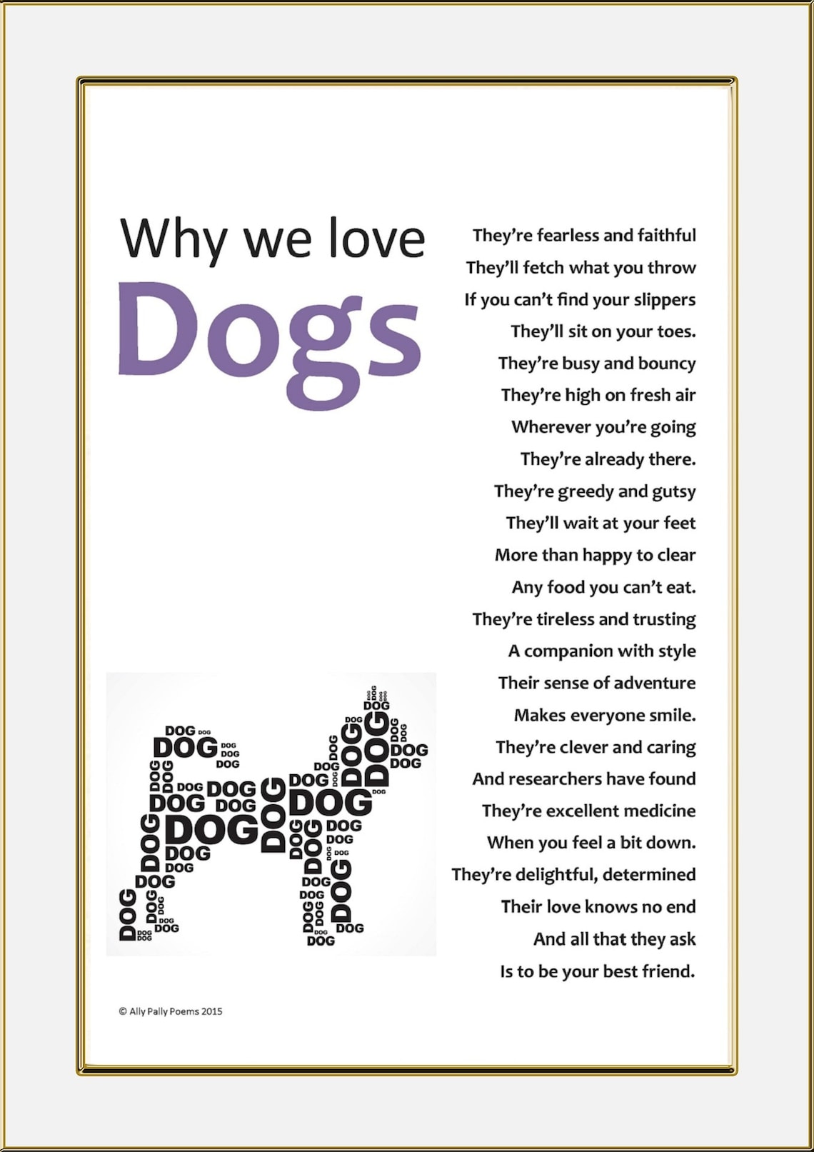 Poem for a Dog-lover, Illustrated Poem Print Gift for a Dog Lover, Dog ...