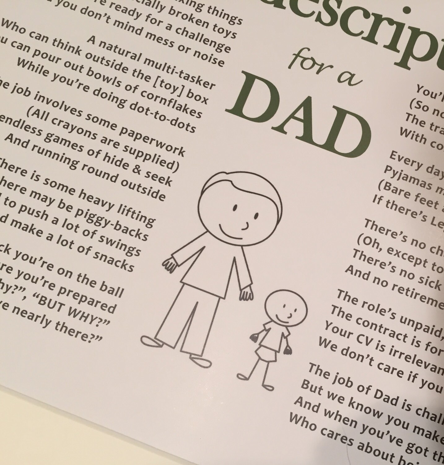 Dad's Job Description Poem Print Poem for Dad or Step Dad - Etsy Australia