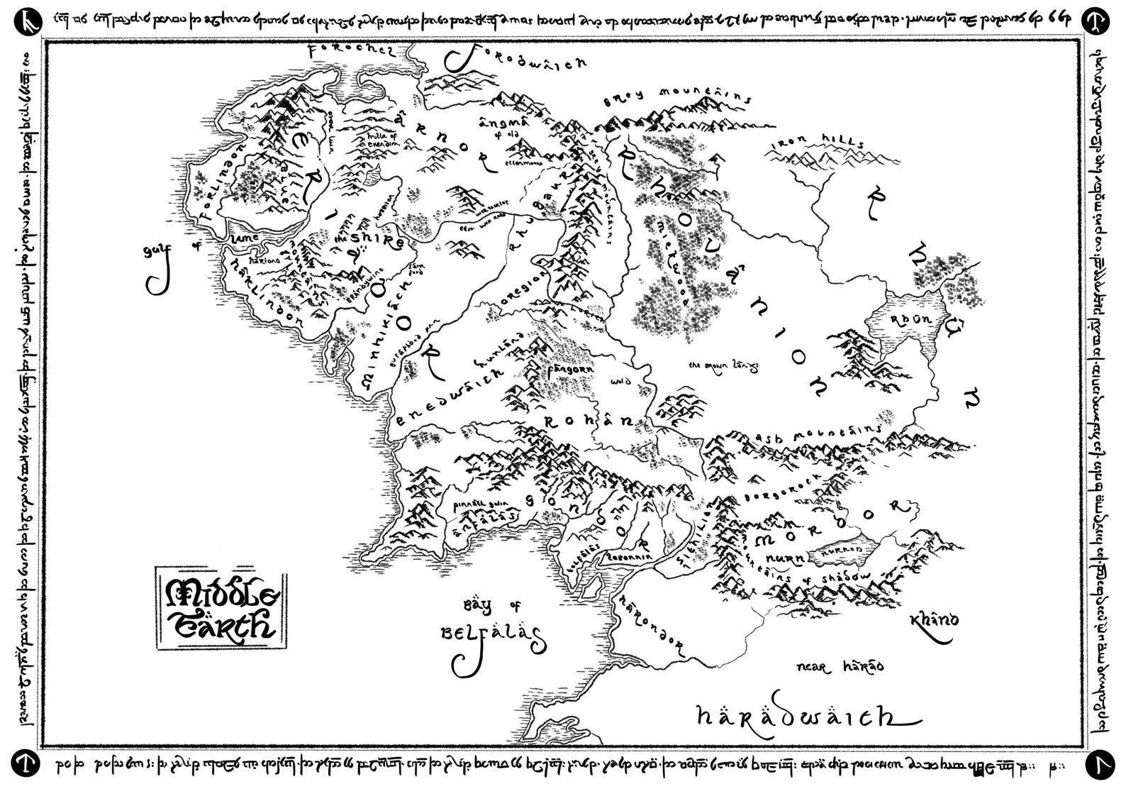 LOTR Lord of the Rings Fantasy Middle Earth Map inspired Art | Etsy