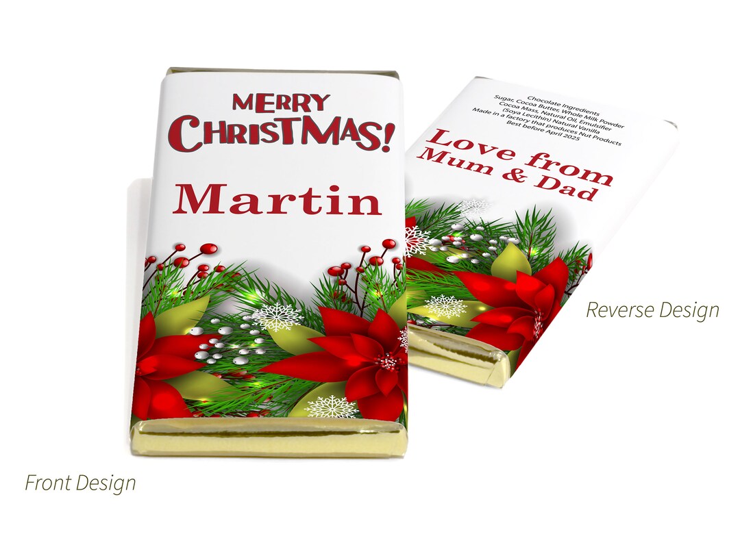 Christmas Santa Chocolate Bars Personalised Favours 80g Milk Chocolate ...