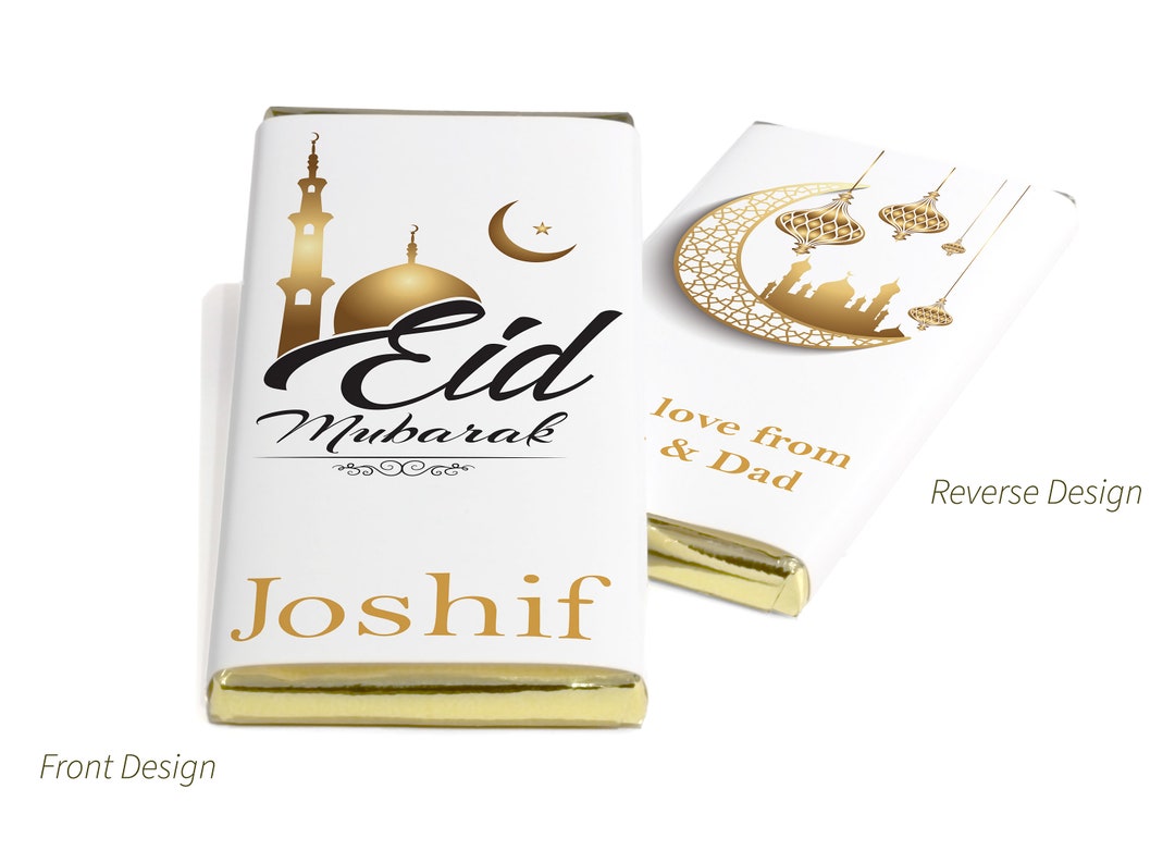 EID Chocolate Bars Personalised Favours 80g Milk Chocolate Bars in Gold ...