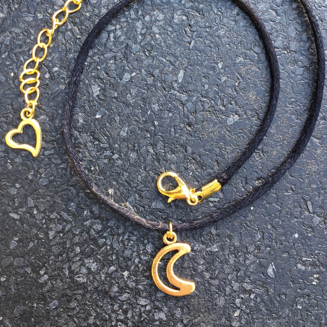 Moon choker necklace on black cord 90s silver / Gold moon | Etsy
