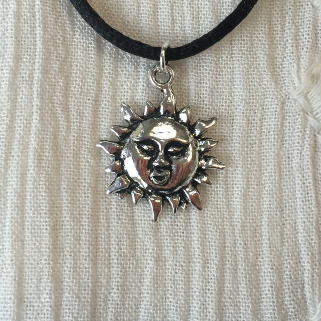 Sun Choker Necklace Silver or Gold Sunface 90s Choker Necklace on Black ...