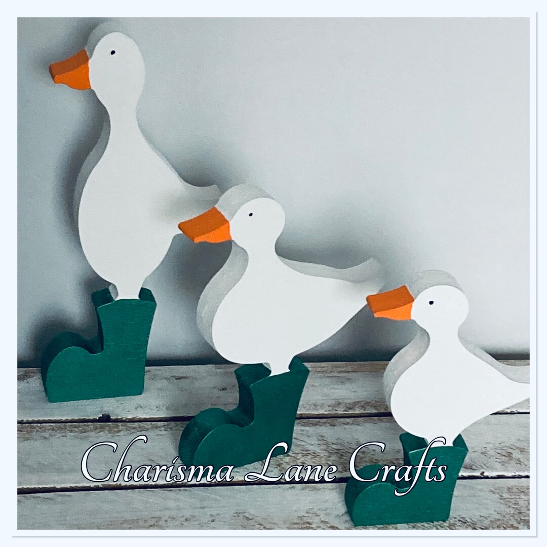 Wooden Ducks in Metallic Green Wellies - Etsy