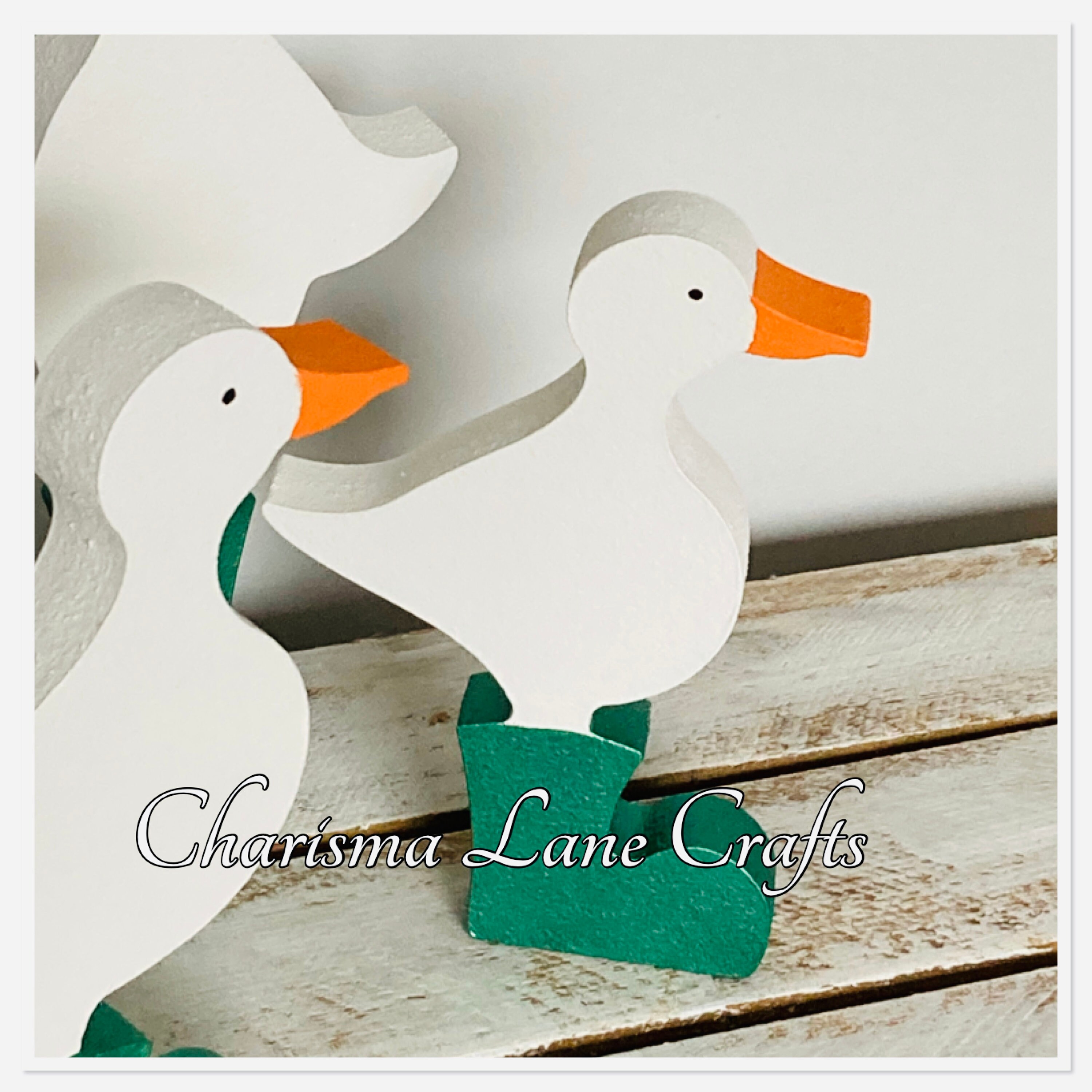 Wooden Ducks in Metallic Green Wellies - Etsy