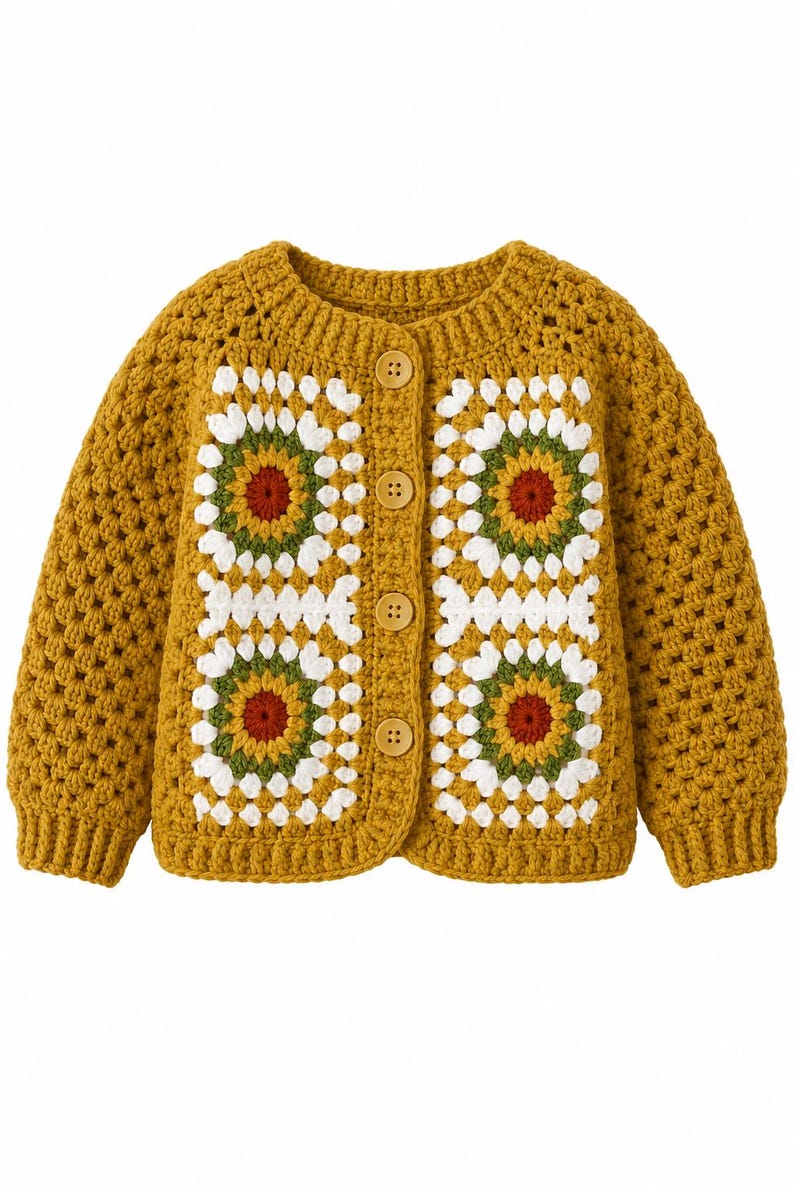 Daisy Granny Square Baby Crochet Cardigan Pattern, Floral Crochet Baby ...