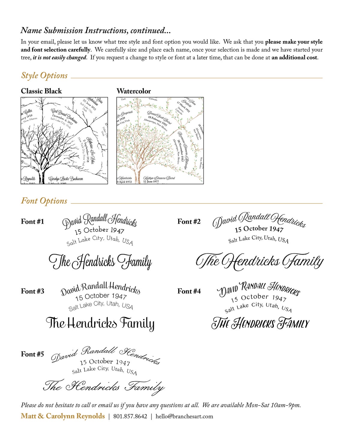 Custom Family Tree - 3 Generations - DIGITAL COPY ONLY -- With Option ...