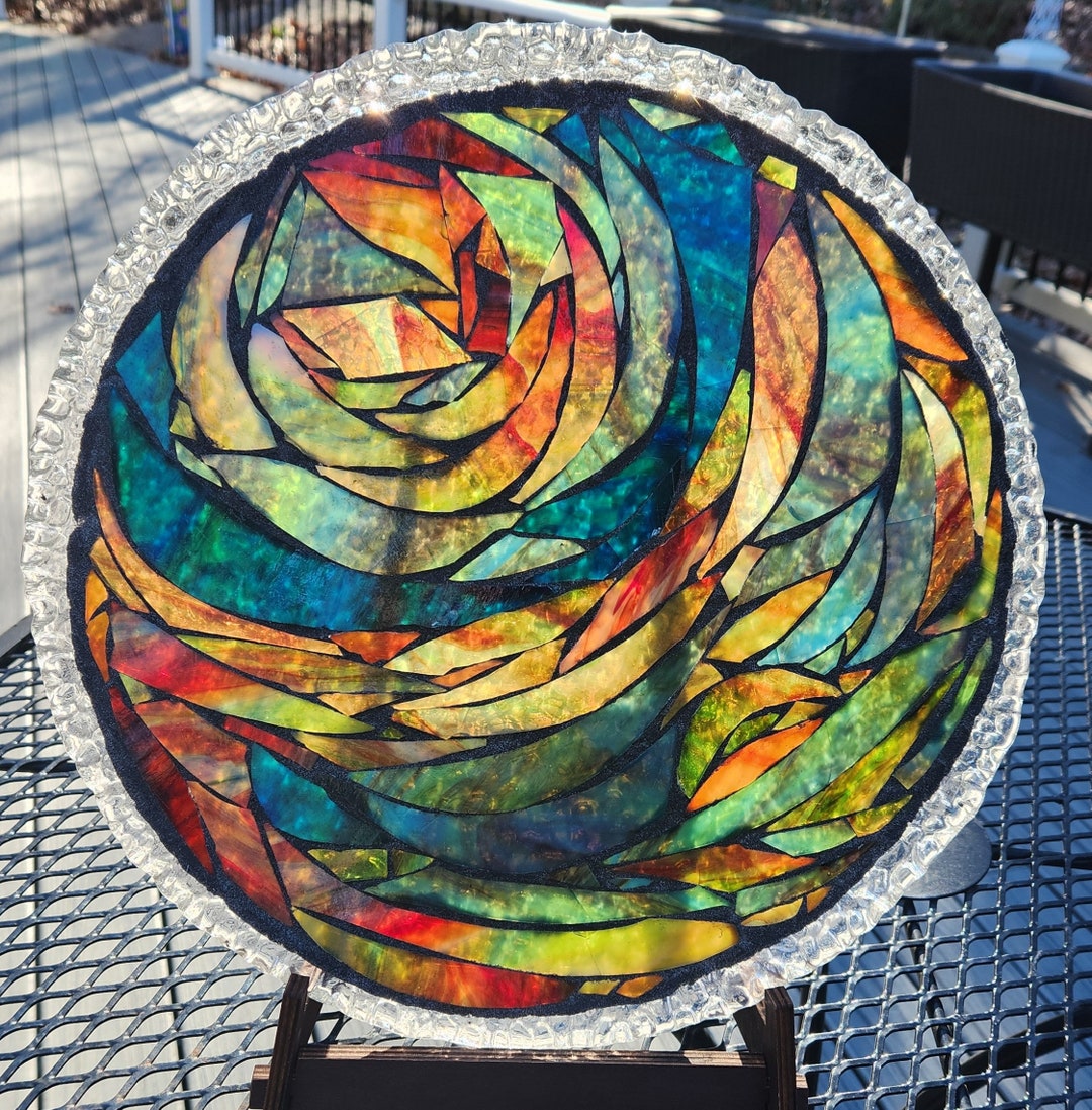 Handmade Stained Glass Mosaic Suncatcher Serving Platter or Display Art ...