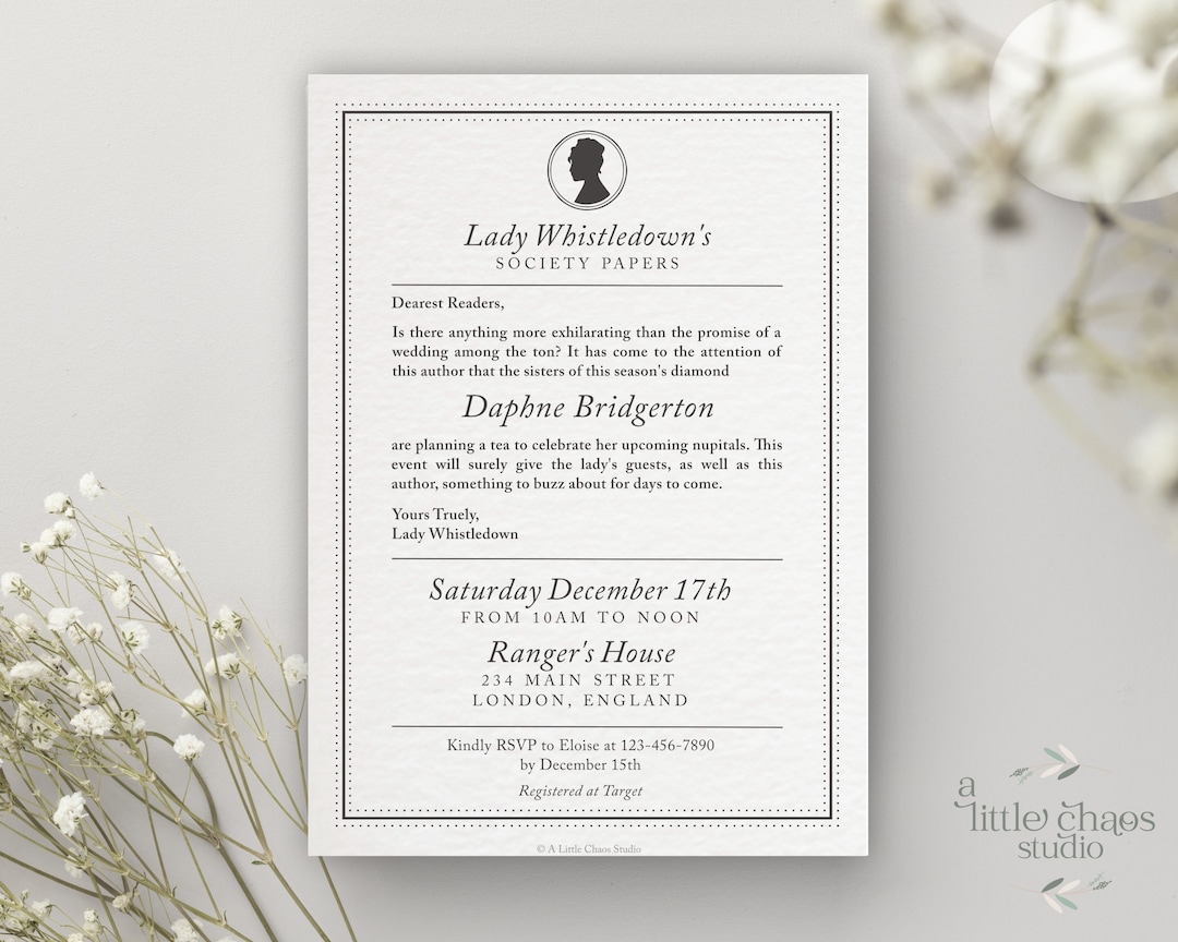 Bridgerton Invitation | Lady Whistledown Society Papers Inspired ...