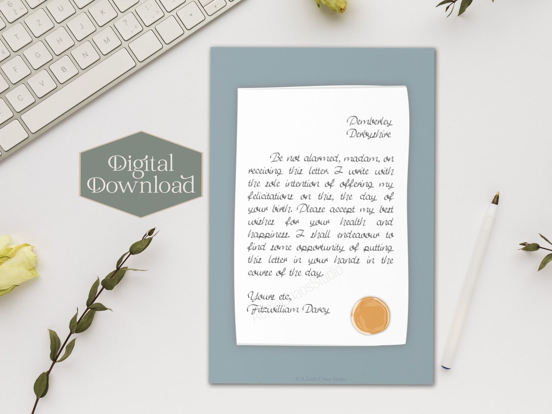 A Birthday Letter From Mr. Darcy Card | Pride and Prejudice | Instant ...