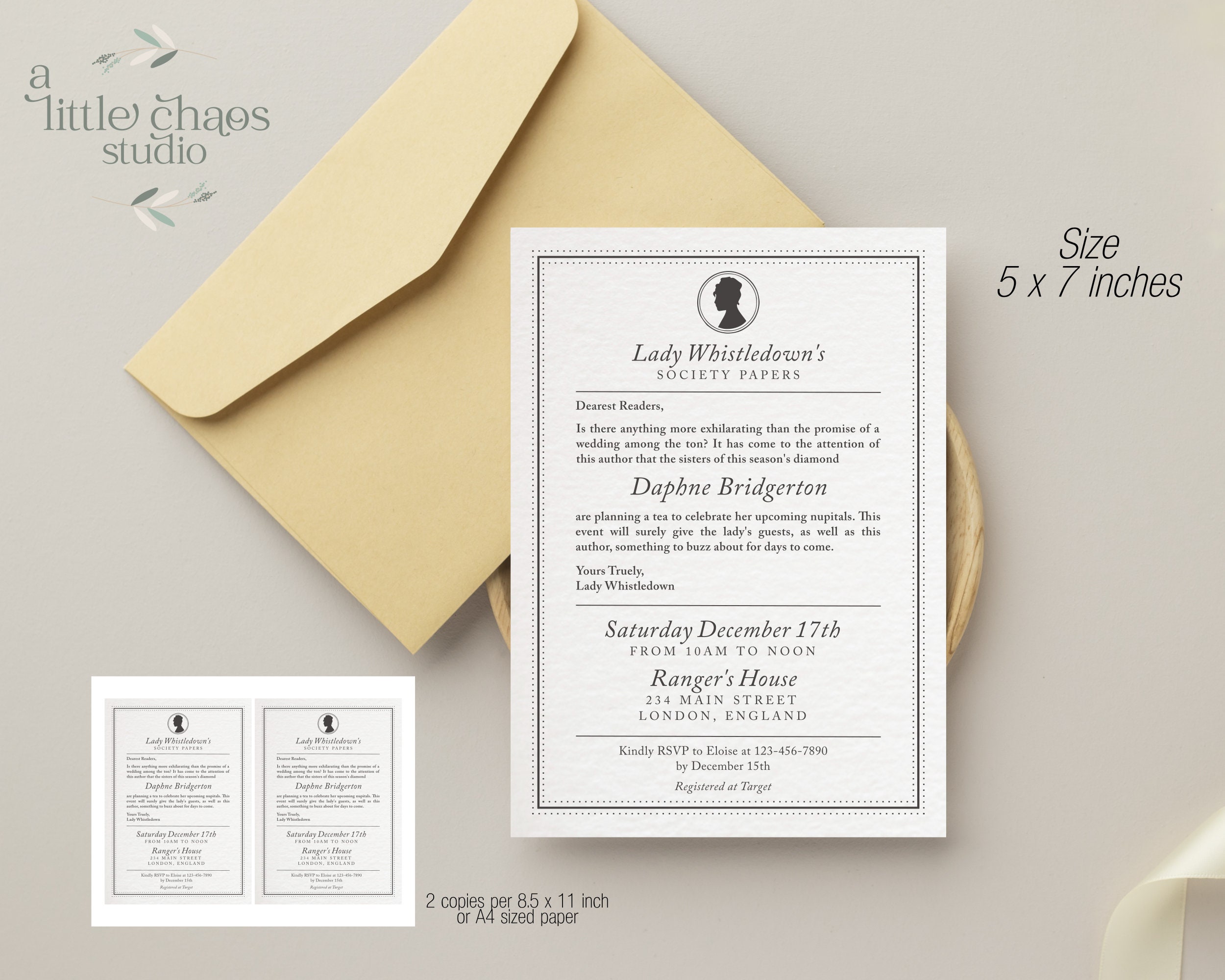 Bridgerton Invitation | Lady Whistledown Society Papers Inspired ...