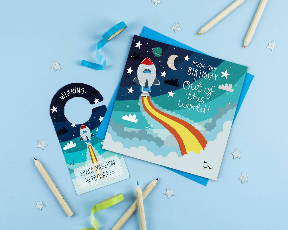 Space Themed Birthday Card With Crafty Cut Out Activity - Etsy