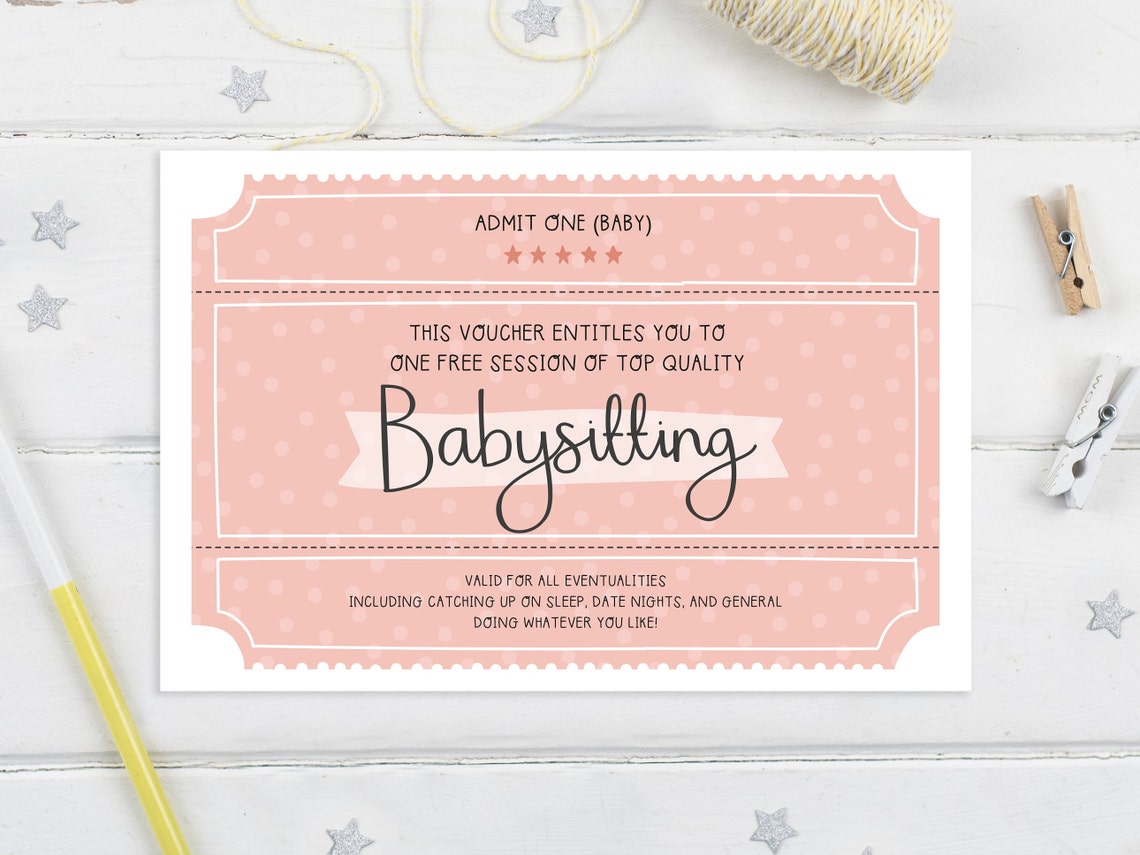 Babysitting Voucher 6x4" Instant Digital Download - New Baby or First ...