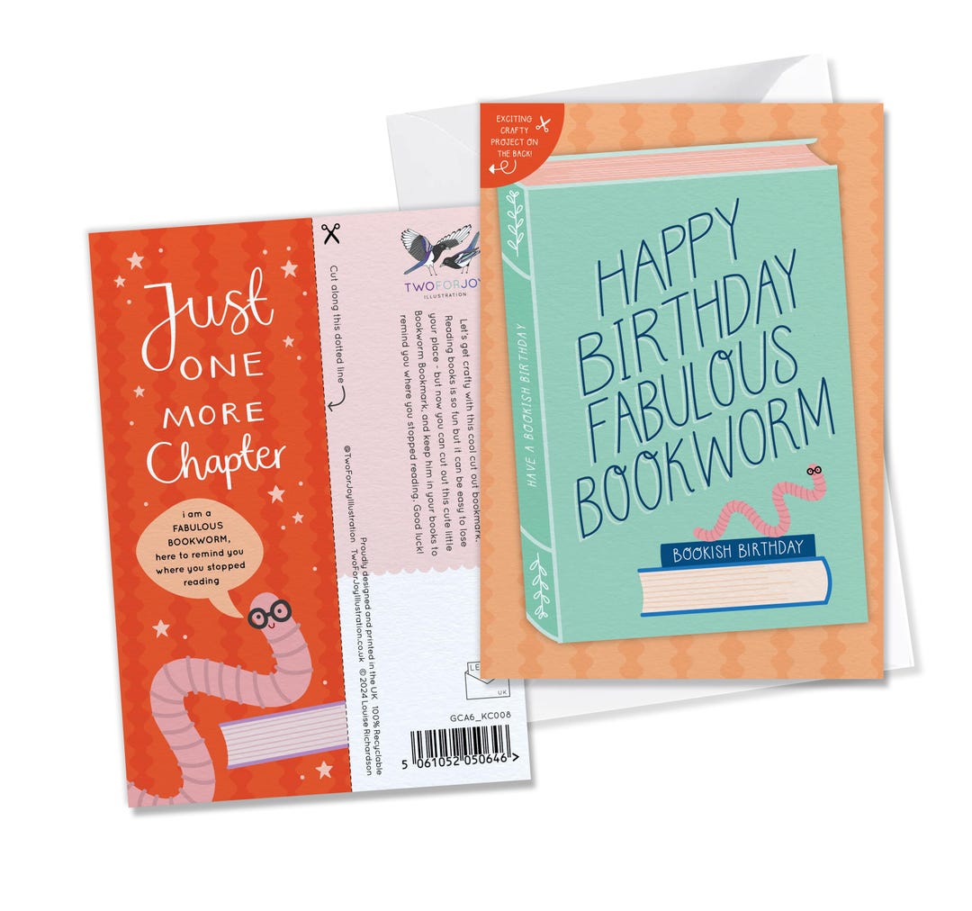 Fabulous Bookworm Birthday Card With Crafty Project - Etsy